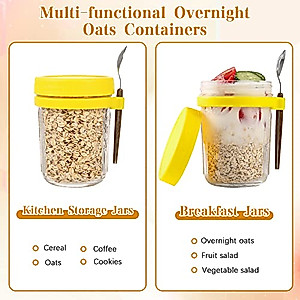 GKOKG 4pcs Overnight Oats Jars with Spoon and Lid (Red)