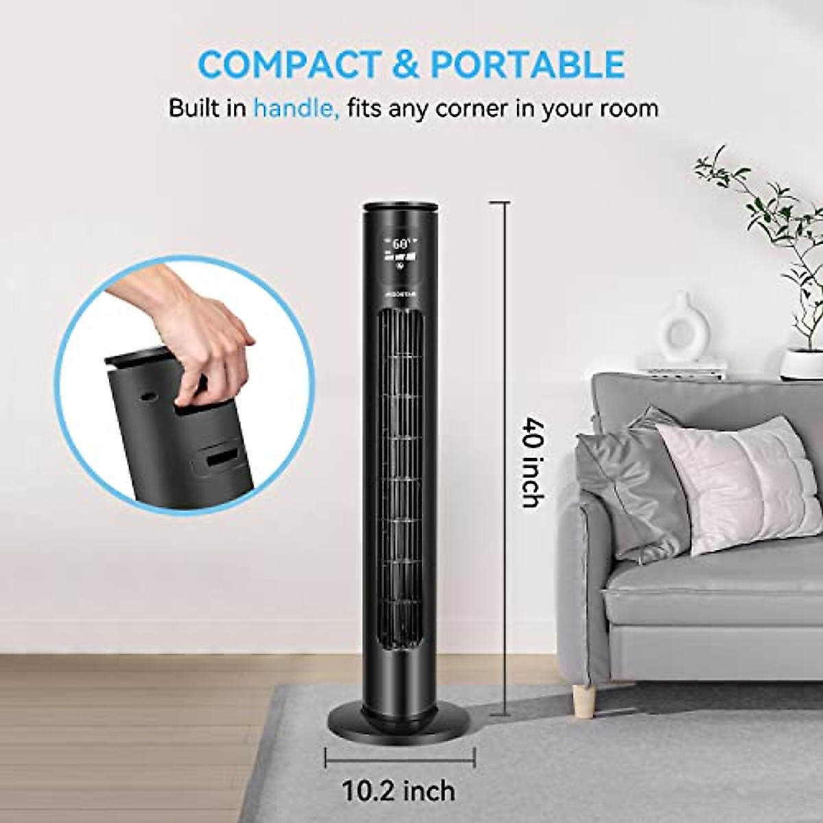 Aigostar Smart Tower Fan Oscillating Cooling Fan with Remote, Quiet Bladeless Standing Fans for Home Bedroom, 24H Timer 3 Speeds 3 Modes LED Display WiFi Voice Smart Control, Works with Alexa/Google