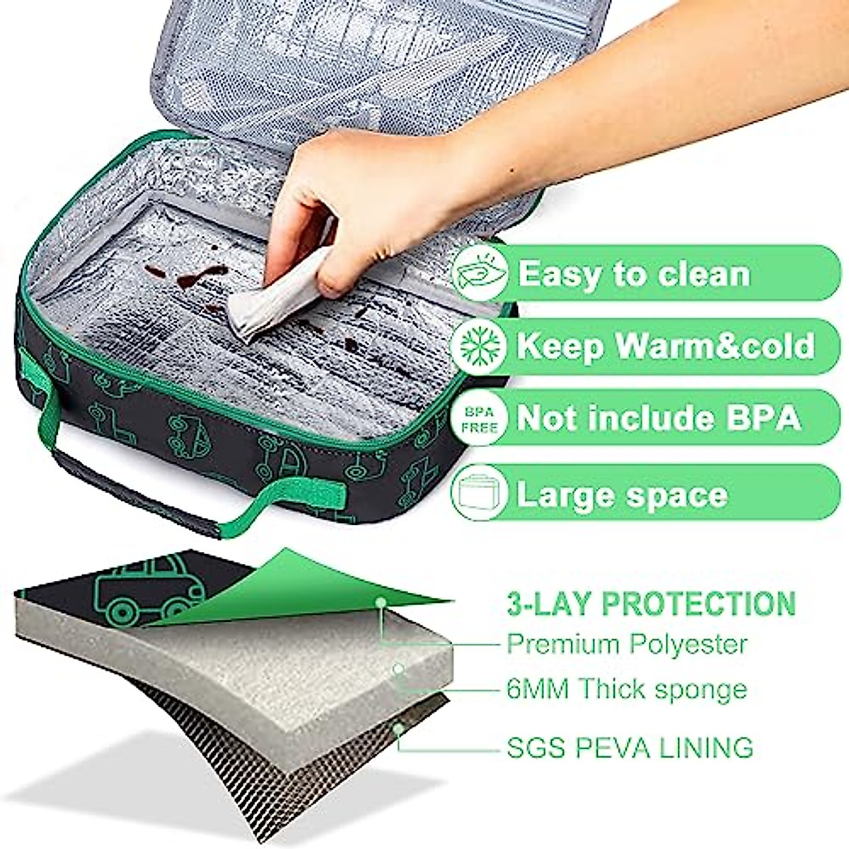 Bluboon Insulated Lunch Box for Kids Boys Girls School Lunch Bags Reusable Cooler Thermal Meal Tote for Picnic (Cartoon Car)