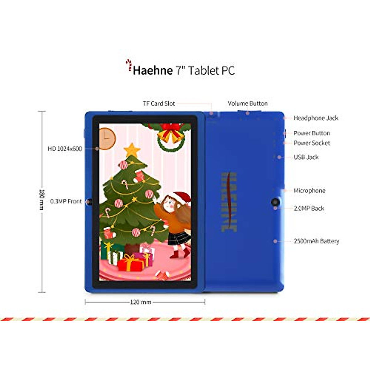 Haehne 7 inch Tablet, Android 9.0 Pie, Quad Core Processor, 1G RAM 16GB Storage, IPS Display, Dual Camera, WiFi Only, Bluetooth, Blue