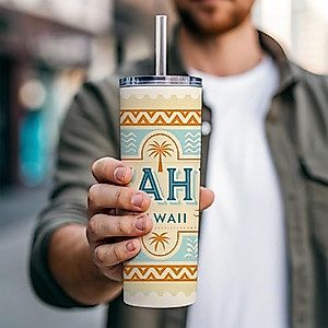 O'Ahu HI Hawaii Travel Vacation Stamp Skinny Tumbler 20oz with Straw Insulated Water Bottle Gift