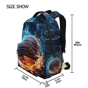 ZOEO Basketball on Snow and Fire Kids Large Backpack School Student Personalized Bookbag for Boys Girls Daypack Travel Laptop Bags with Pockets