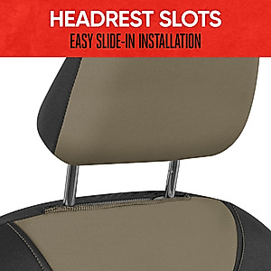 Motor Trend AquaShield Car Seat Covers for Front Seats, Beige – Two-Tone Waterproof Seat Covers for Cars, Neoprene Interior Covers for Auto Truck Van SUV