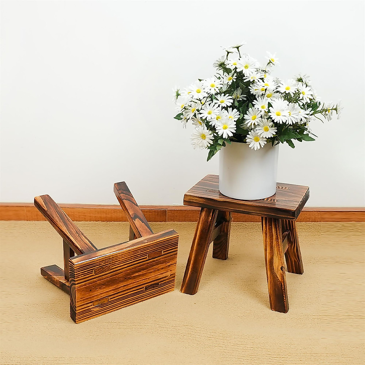 CONSDAN StoneCreek Solid Wood Child Stools (2 Pack), Sturdy Small Solid Wood Milking Stool, Shoe Changing Handmade Stool for Kids or Adults - 2 Pack