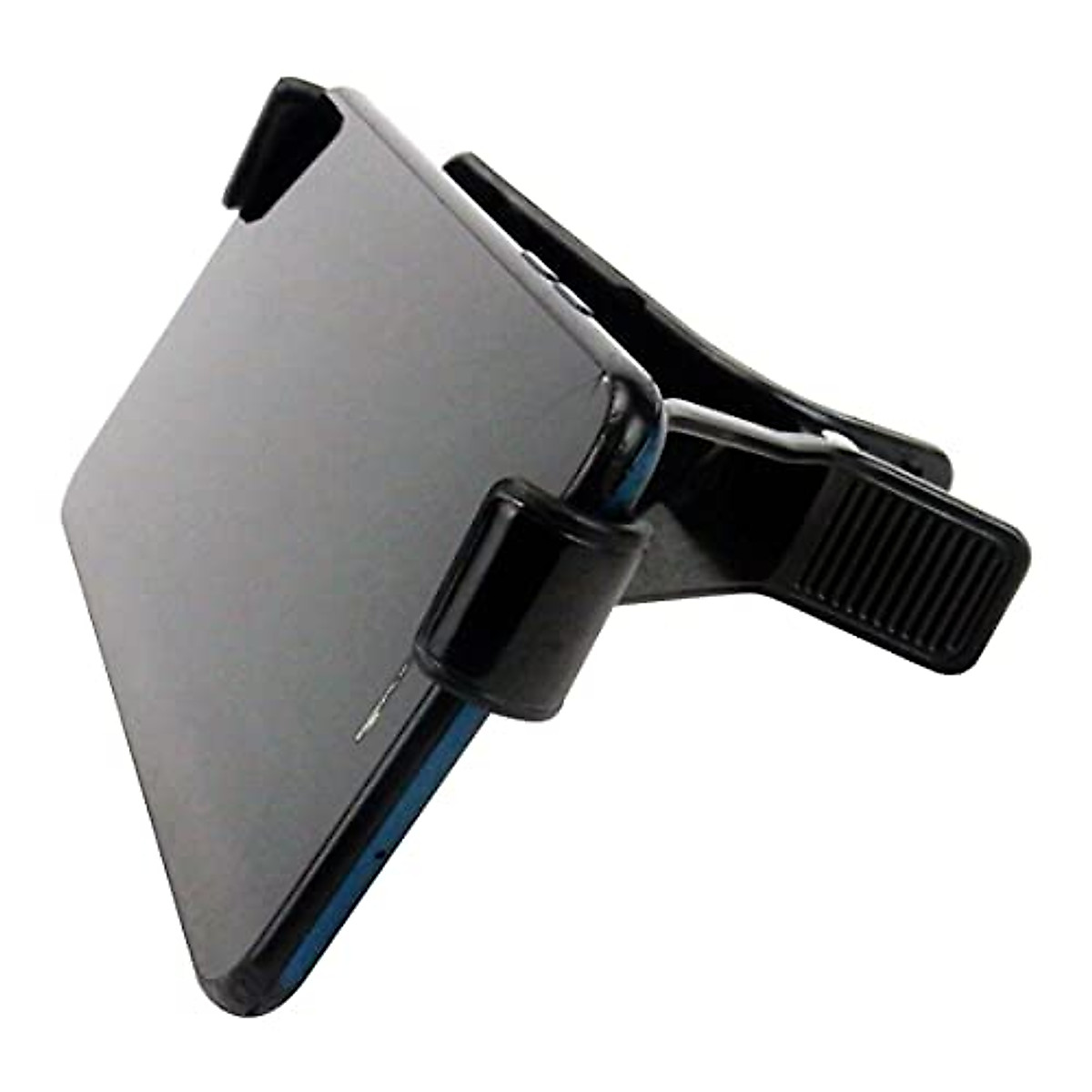 Universal Cell Phone Stand for Desk V Shape Tech Clip, Strong Spring Clamp with Soft Pad for Vertical and Horizontal Screen Viewing - Black