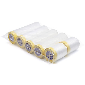 BOMEI PACK 6Rolls Pre-Taped Masking Film, Tape and Drape for Automotive Painting Covering, 3 Multi Size x 66Feet/ Roll