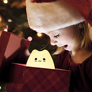 wokuya Cute Cat Night Light for Kids,Kawaii Silicone Nursery Kitty Night Light for Bedroom,7-Color Changing,Ideal Gifts for Toddler Children Teenage Girls Halloween Christmas