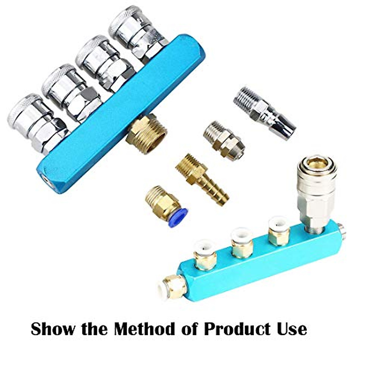 Beduan 1/4" 2 Way 5 Port Aluminum Air Hose Inline Manifold Block Splitter, Pneumatic Air Compressor Manifold Fitting