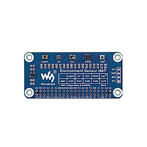 Waveshare Environment Sensor HAT, Compatible with Raspberry Pi 5/4B/3B/Zero/Zero W/Zero 2W/Pico/Pico W/Pico WH, I2C Bus with Rich Onboard Resources Including Ambient Light Sensor VOC Sensor