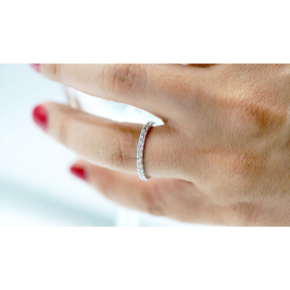 Natural 14k White Gold Diamond Ring for Women Wedding Anniversary Stackable Thin Band 1/4 cttw (Color H-I, Clarity I1-I2). Natural Real Mined Diamonds.