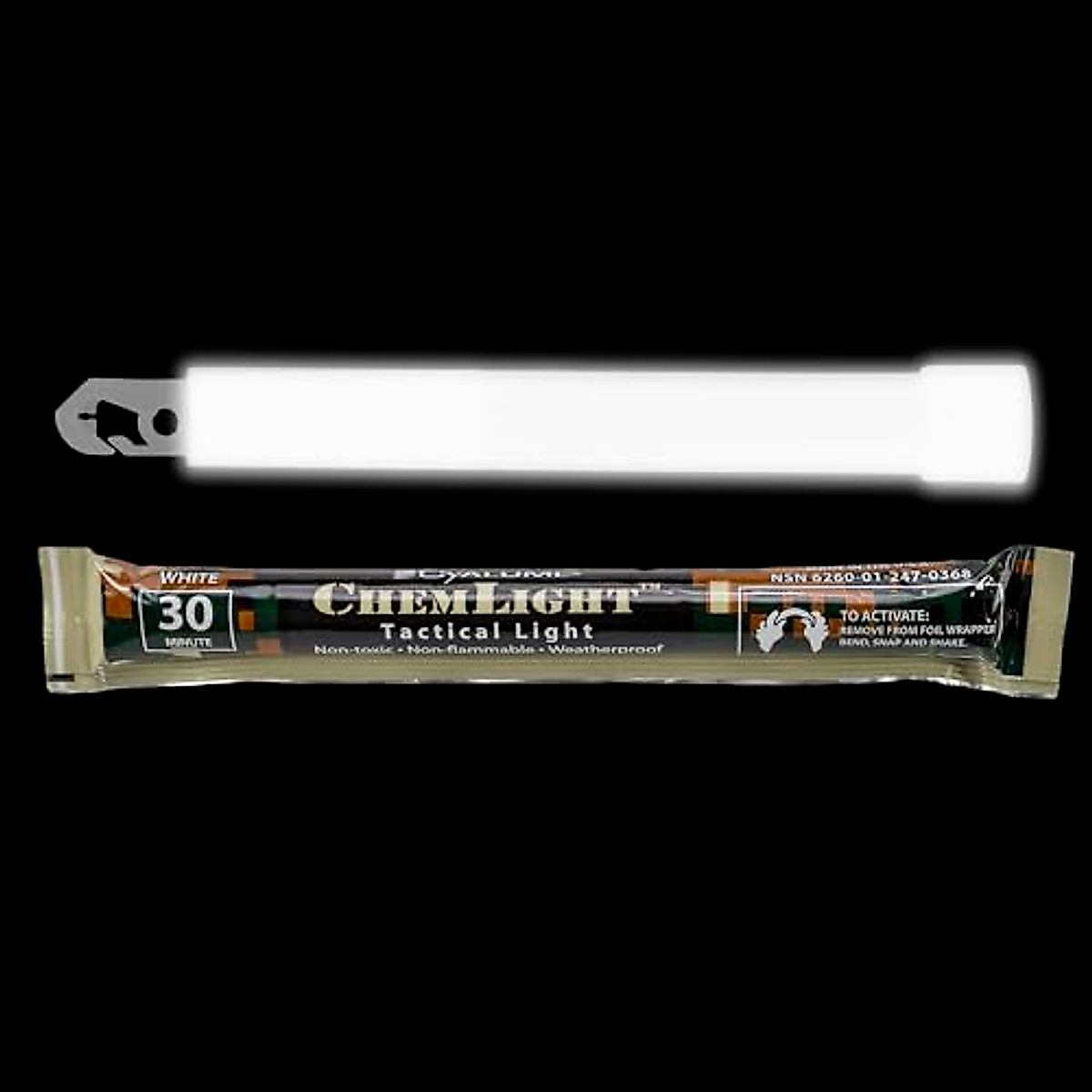 Cyalume - 9-03680 ChemLight Military Grade Chemical Light Sticks – 30 Minute Duration Light Sticks Provide Intense Light, Ideal as Emergency or Safety Lights and Much More, Standard Issue for U.S. Military Personnel – White, 6” Long (Pack of 10)