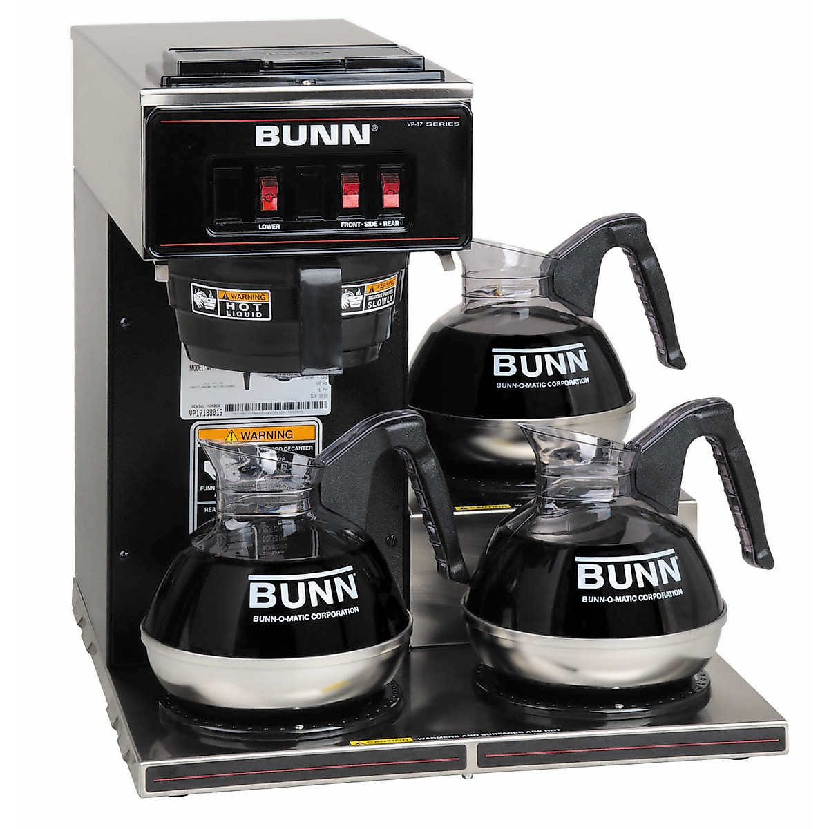 BUNN 13300.0013 VP17-3BLK3L Pourover Commercial Coffee Brewer with 3 Lower Warmers, Black (120V/60/1PH)