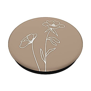 Boho Neutral Beige Aesthetic Minimalist Floral Line Art Tan PopSockets Swappable PopGrip