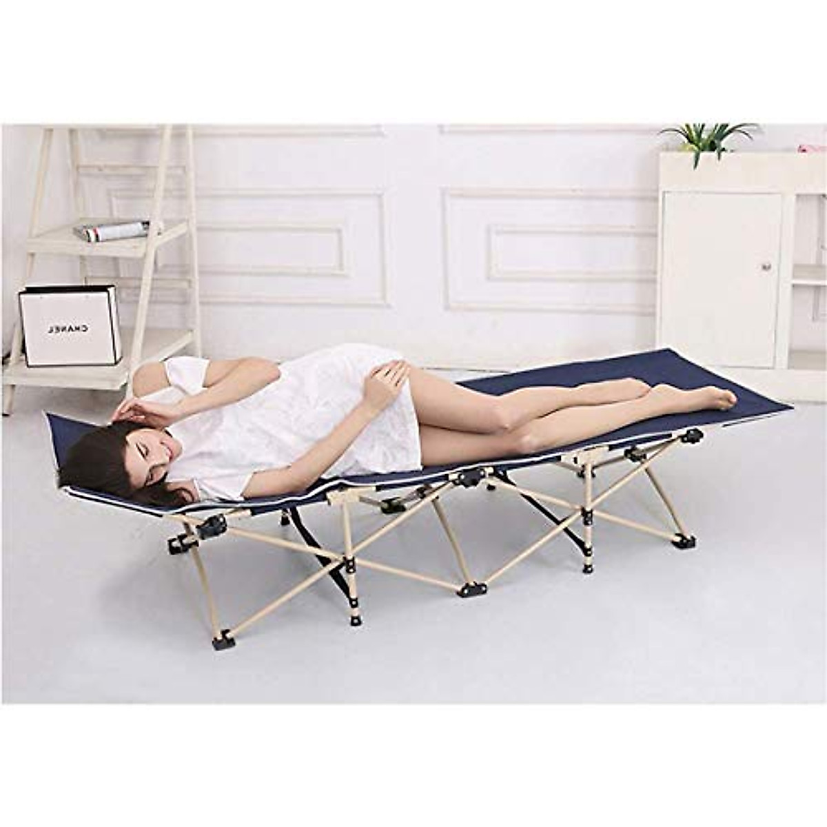 XZGDEN Lightweight Folding Sun Lounger Portable Metal Lounger Chairs Household Office Garden Patio Beach Camping Recliner-1-Bed+Suede-cottonpad (Color : 1, Size : Bed+Suede)