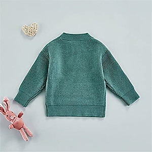 Toddler Baby Knit Sweater Kids Boy Girl Solid Color Long Sleeve Basic Pollover Top Fall Winter Warm Clothes（D-Green,12-24 Months
