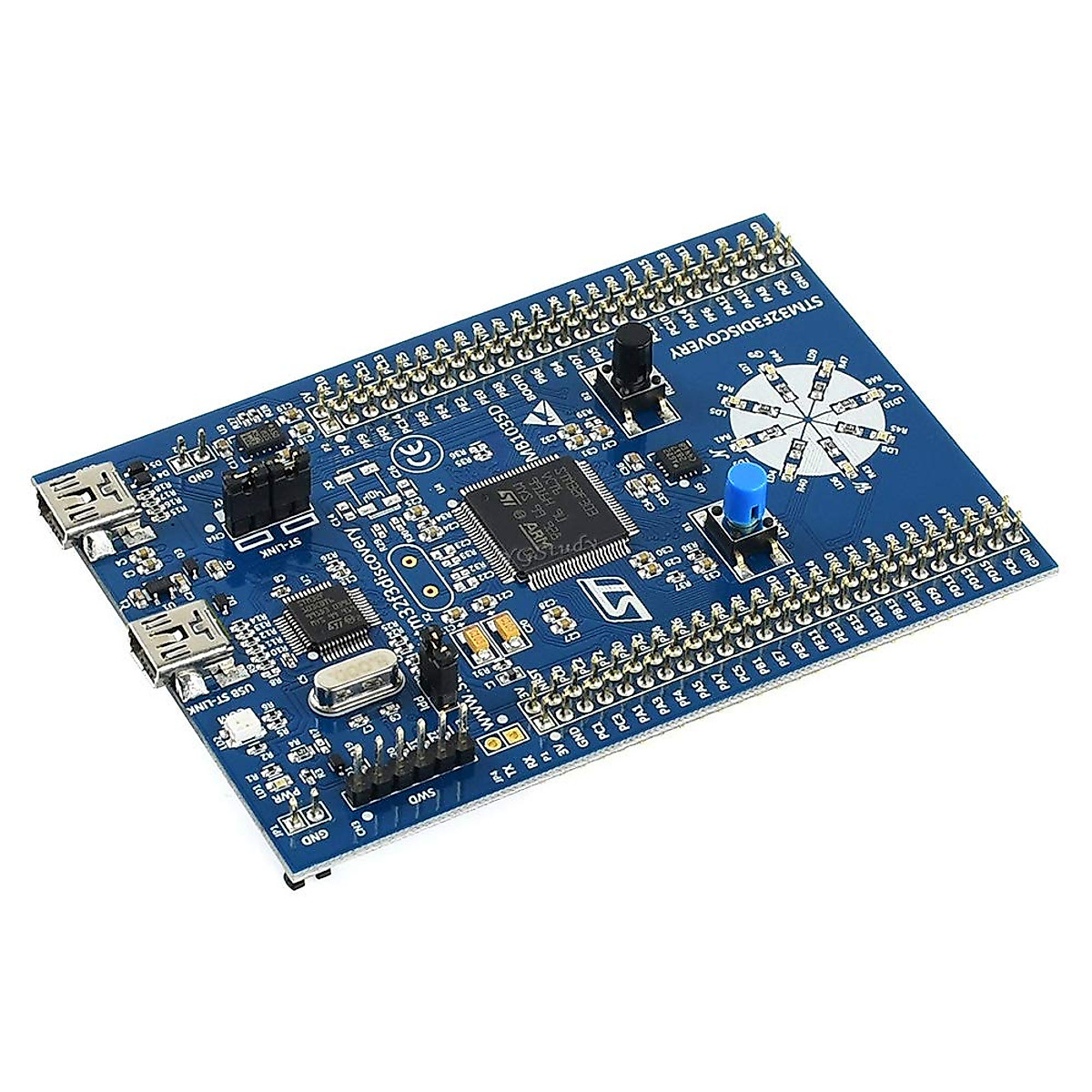 XYG-ST STM32F3DISCOVERY ST STM32F303VCT6 STM32 F3 ARM Cortex-M4 MCU Discovery Evaluation Development Board kit with USB, ST-LINK/V2 debugger, Accelerometer, Gyroscope, E-compass, LEDs, Pushbuttons