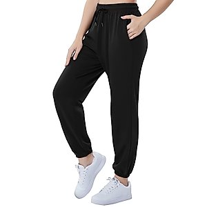 KOJOOIN Black Pants for Women Winter Long Sweatpants Drawstring Pants with Pockets M