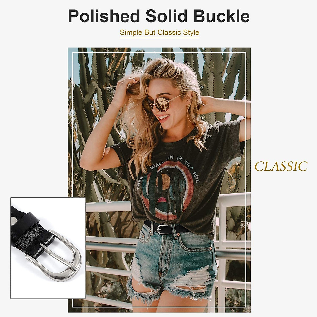 JASGOOD Women Leather Belt for Jeans Pants Plus Size Western Design Belt Alloy Buckle, Suit Waist Size 31-34 Inches, A-Black