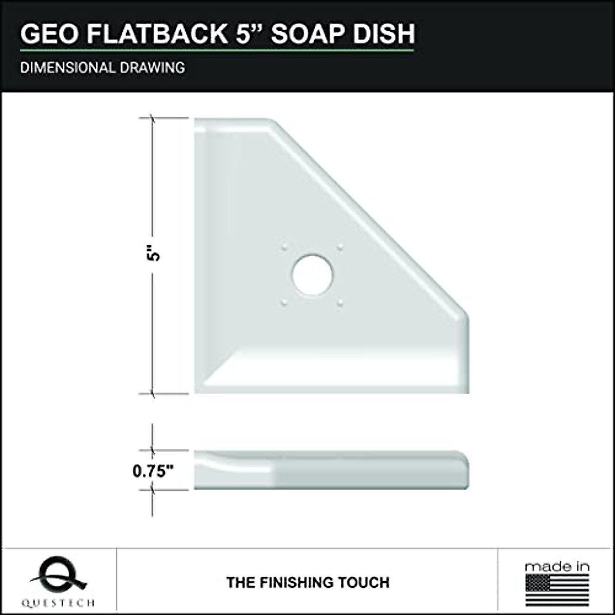 Questech Décor 8 Inch Corner Shower Shelf and 5 Inch Shower Caddy Soap Dish, Geo Flatback Wall Mounted Bathroom Shower Organizer, Bright White Polished