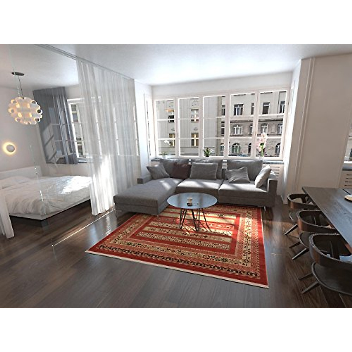 Unique Loom Fars Collection Area Rug - Pasadena (8' Square, Rust Red/ Black)