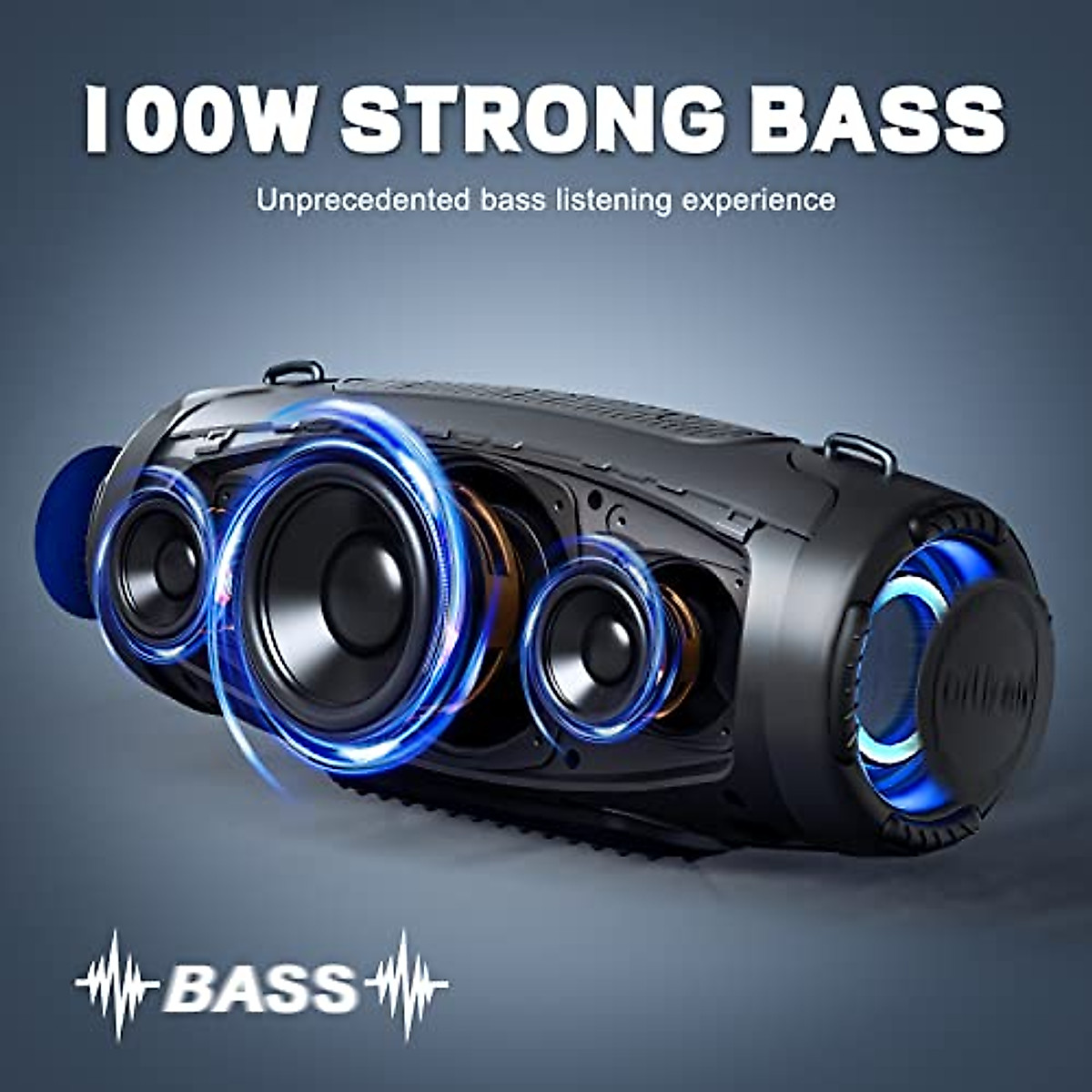 Ortizan Bluetooth Speakers Loud, 100W Powerful Sound and Monstrous Bass, IPX7 Waterproof/18H Playtime/Power Bank/True Wireless Stereo/LED Lights/Preset EQ, Portable Outdoor Speaker for Party, Camping