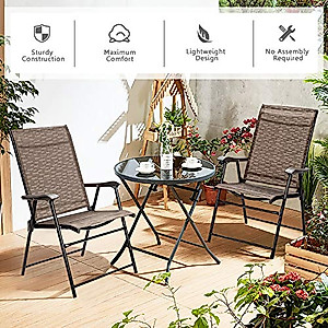 Safstar Folding Patio Chairs, Portable Sling Back Chairs with Armrests and Breathable Fabric, Great for Garden Backyard and Poolside (2)