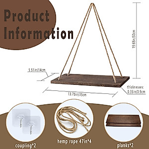 Chihutown Wood Hanging Shelves for Wall, Wall Hanging Shelf, Window Plant Shelves, Floating Wall Shelves for Living Room Bedroom Bathroom Kitchen (Dark Brown)