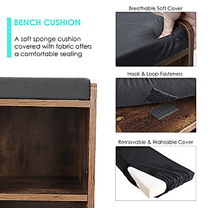 vinform Shoe Cabinet Storage Bench with Cushion, 10-Cube Shoe Storage Bench for entryway, Holds up to 220lbs, Rustic Brown