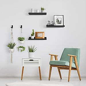 16 Inch Black Floating Shelves - Set of 3 Photo Ledge Wall Mounted Shelves with Invisible Brackets - Floating Shelves Black for Bedroom, Living Room, Bathroom, Kitchen, Office - 3 Different Sizes