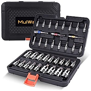 MULWARK 37 PCS Premium Hex Bit Allen Socket Set, 3/8, 1/4, 1/2 in. Drive, Automotive,Bike,Motorcycle& ATV | SAE & Metric S2 Steel & High Torque Strengthened CR-V Socket (regular, 37, Piece)
