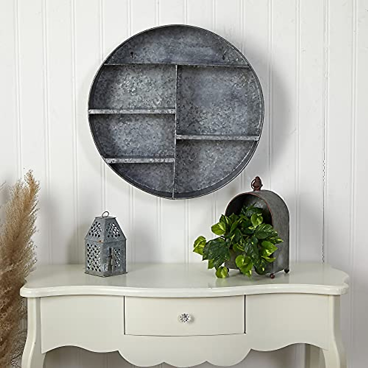 Nearly Natural 18in. Galvanized Circular Metal Wall Mounted Shelf with Four Tier Shelves