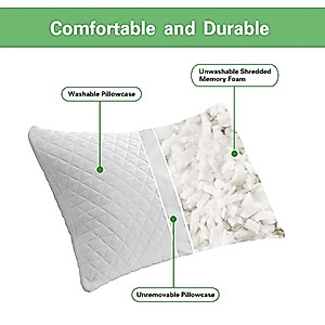 ASHOMELI Pillows Standard 2 Pack Shredded Memory Foam Pillows Cooling Adjustablefor Sleeping Good for Side and Back Sleeper with Washable Removable Bamboo Cover