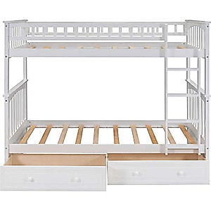 ATH-S Bunk Beds Full Over Full with Drawers, Solid Wood Full Bunk Beds with Ladder for Boys Girls Teens Adults, Gray (Color : Twin White)
