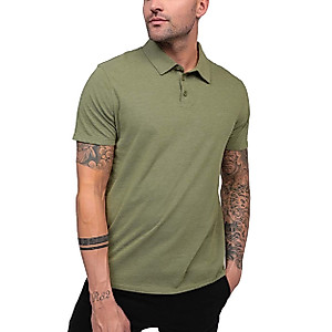 INTO THE AM Essential Polo Shirts for Men - Modern Fit Collared Shirt Men Fitted Short Sleeve Classic Golf Collar Shirts (Olive Green, 3X-Large)