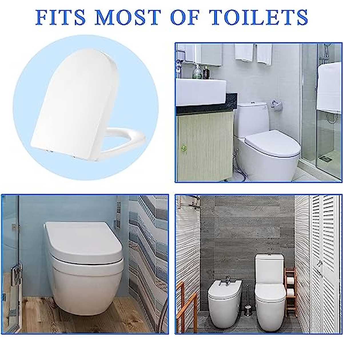 SADALAK Toilet Seat D Shape Soft Close Quick Release Easy Clean Toilet Seat Replacement with Non-Slip Bumpers for Bathroom White