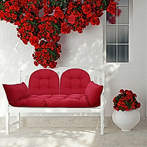 Maitys 5 Pieces Waterproof Outdoor Cushions Couch Cushion Set Wicker Chair Cushions Group Loveseat Cushions Lumbar Pillows for Patio Backyard Porch Garden Furniture (Wine Red)