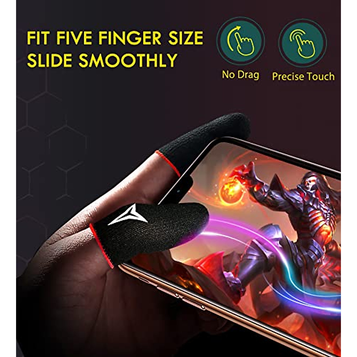 10 Pack Mobile Phone Gaming Finger Sleeves, Nuozme Finger Sleeves Fit All Touchscreen Devices, 0.15mm Superconducting Nanofibers, Smooth Feel, Anti-Sweat, Extremely Thin, Red Edge