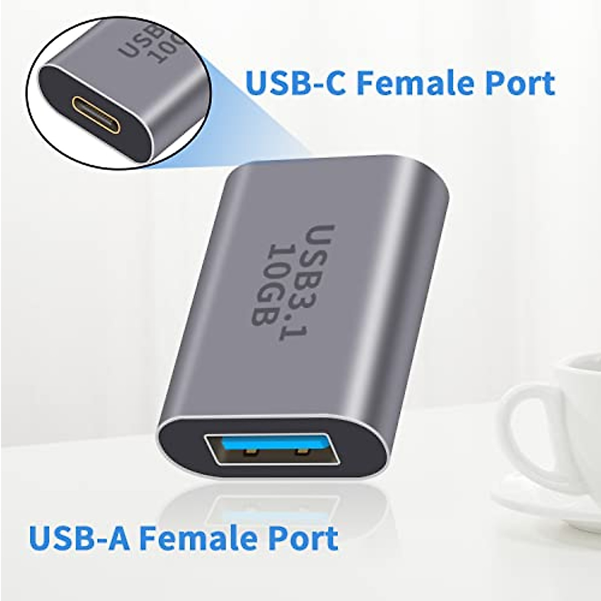 Duttek USB C Female to USB Female Adapter 3.1 Gen2, USB 3.1 A to USB Type C Adapter Double-Sided 10 Gbps Support Data Sync and Charging for Laptop, PC etc 1Pack