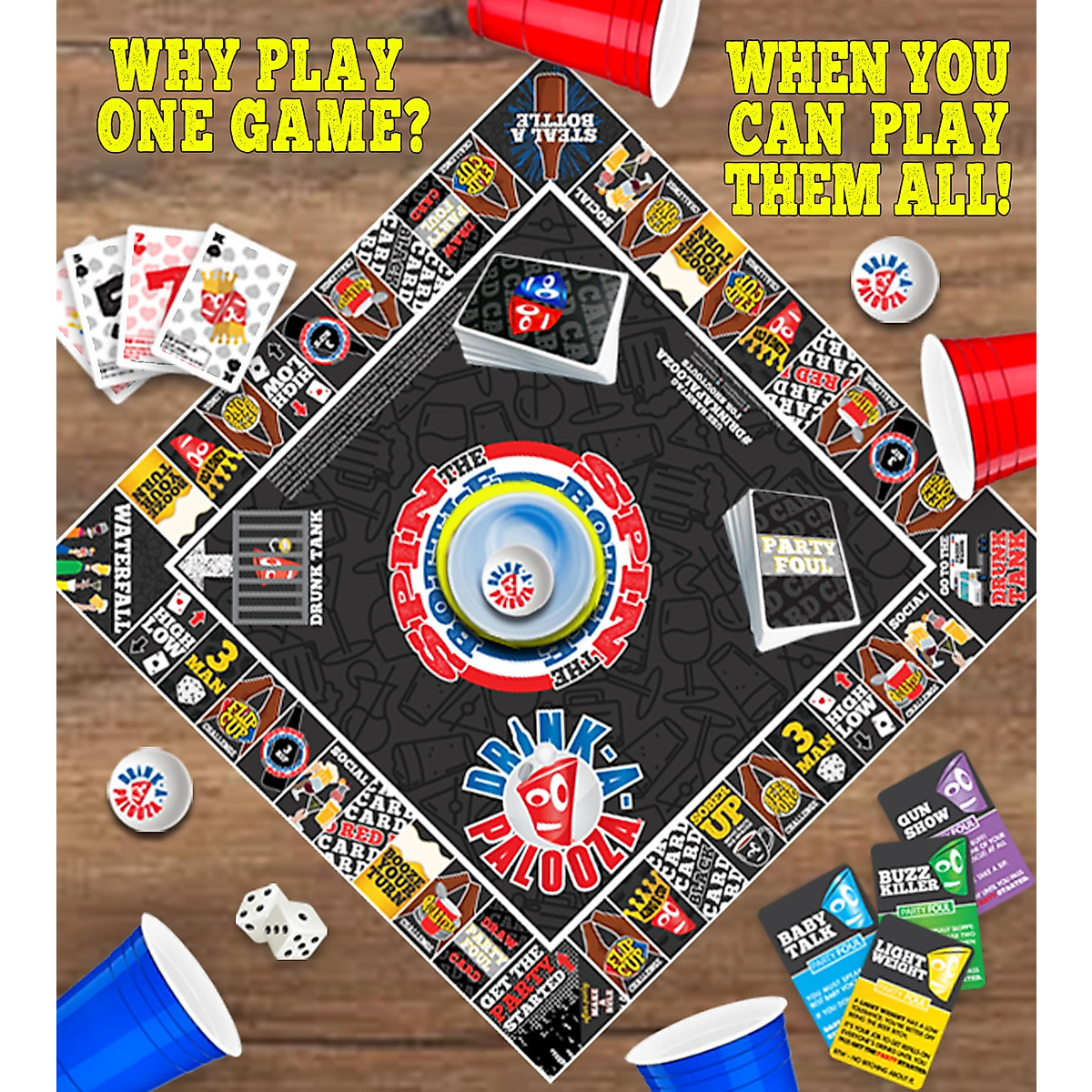 DRINK-A-PALOOZA Drinking Games for Adults - Competitive Board Game for Parties, 21st Birthdays, and Game Nights; Features Drinking Card Games, Beer Pong, and Couples Games – The Perfect Novelty Gift