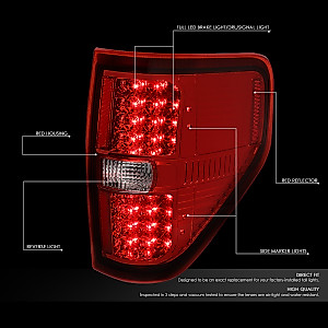 DNA MOTORING TL-F15009-LED-CH-RD LED Tail Light Assembly Driver & Passenger Side [Compatible with 09-14 Ford F150]