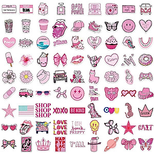 102 Pcs Preppy Stickers Vinyl Aesthetic Waterproof Stickers Adorable Decor Supplies Pink Party Suitable for Mobile Phone Computer Skateboard Water Bottle Suitcase Car etc