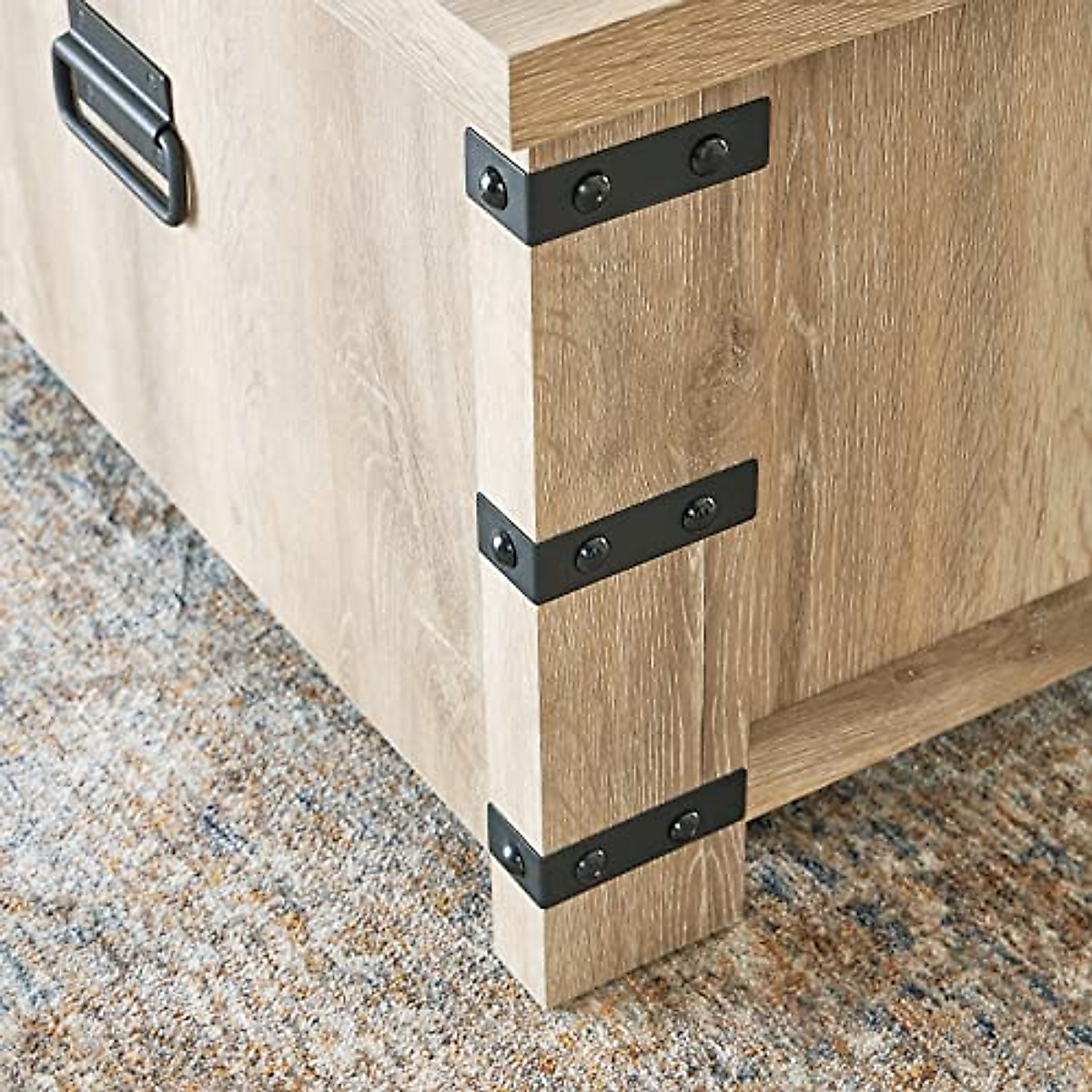 Signature Design by Ashley Calaboro Casual Lift-Top Rustic Coffee Table, Light Brown & Black