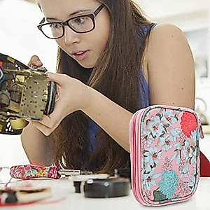 FAVOMOTO Empty Knitting Yarn Web Layer Crochet Tools Carrying Pockets Accessories Double-Layer Bags Hook Oxford Flower & Bag Various Pocket Hooks Travel Tote Pink Portable Case Cloth