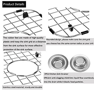 4 Pack Sink Protectors for Kitchen Sink with Center Drain Hole, 13.7"x11.6" Stainless Steel Kitchen Sink Bottom Grid 2pcs with 2pcs Sink Strainers (Silver)