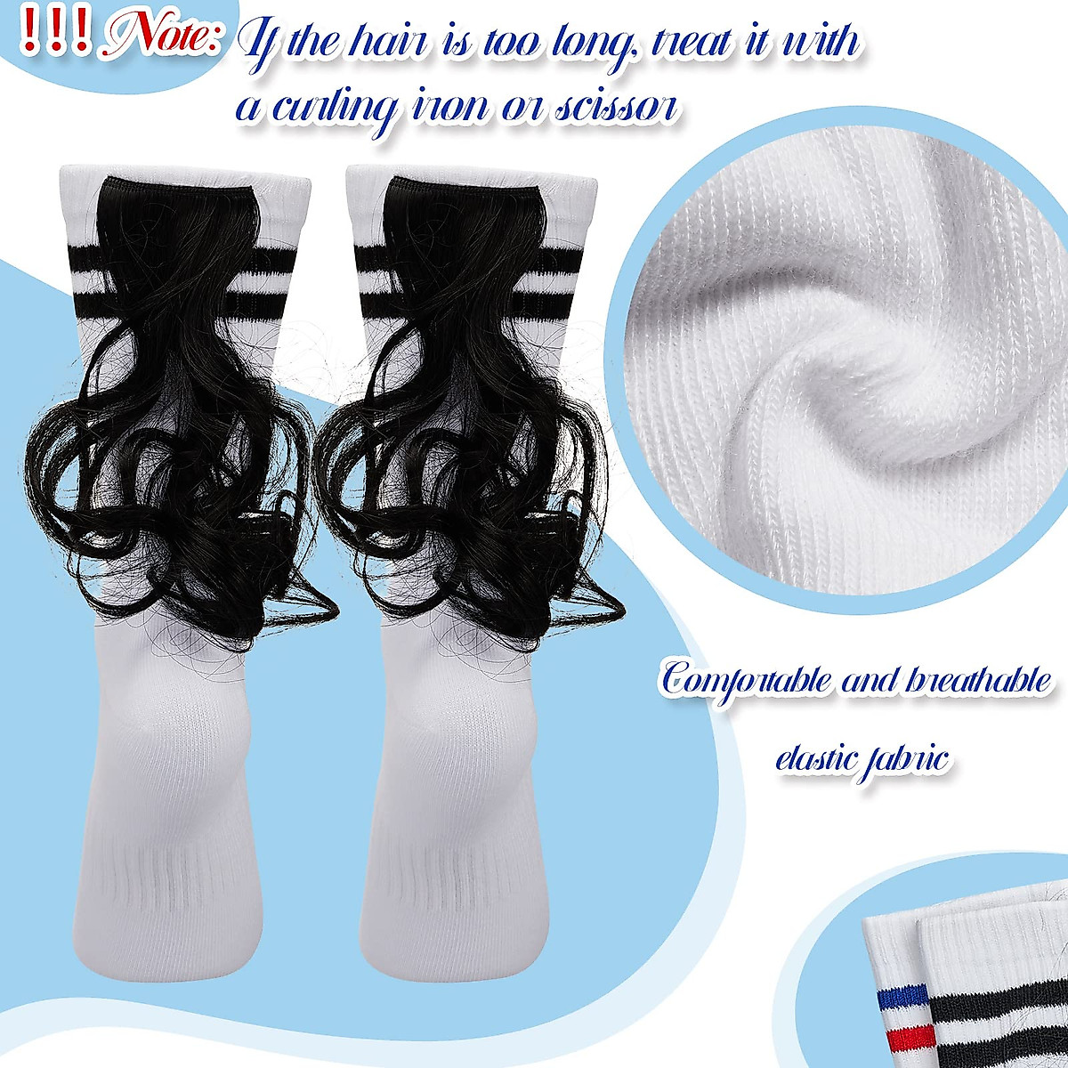 Tarpop 2 Pairs Mullet Weird Socks White Elephant Mullet Gifts Novelty Rockabilly Socks for Men One Size Fits Most Weird Athletic Socks with Fake Hair Unisex Stocking
