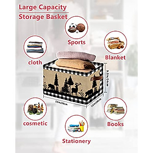 Large Capacity Storage Bins Christmas Animal Moose Elk Xmas Tree Storage Cubes, Collapsible Storage Baskets for Organizing for Bedroom Living Room Shelves Home 15x11x9.5 In