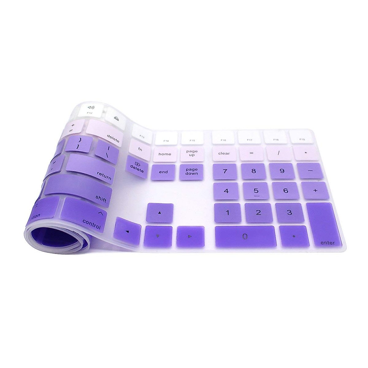 WYGCH Ultra Thin Silicone Full Size Wireless Numeric Keyboard Cover Skin for Mac 2017 Magic Keyboard with Numeric Keypad MQ052LL/A A1843 US Layout,Ombre Purple
