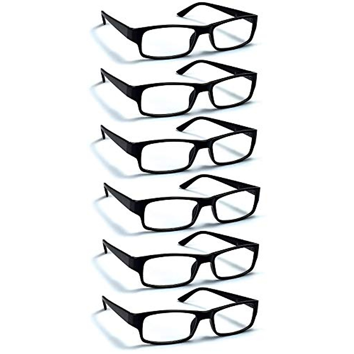 Boost Eyewear 6 Pack Reading Glasses, Traditional Black Frames, for Men and Women, with Comfort Spring Loaded Hinges, Black, 6 Pairs (+2.00)