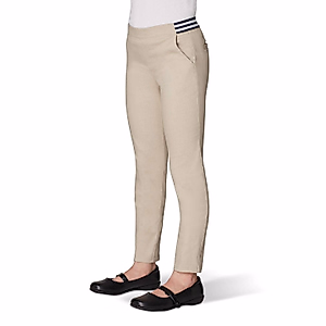 French Toast Girls' Little Pull On Skinny Fit Stretch Pants with Elastic Waist and Pockets, School Uniform for Kids, Khaki, 5
