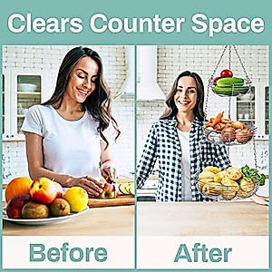 Heavy Duty 3-Tier Hanging Fruit and Vegetable Basket with 2 Metal Ceiling Hooks, Chrome